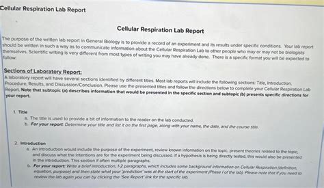 Cellular Respiration Lab Report Cellular Respiration