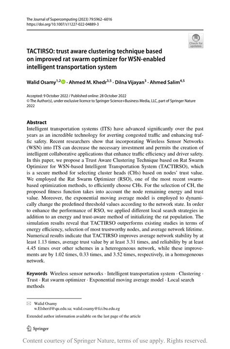 Tactirso Trust Aware Clustering Technique Based On Improved Rat Swarm Optimizer For Wsn Enabled