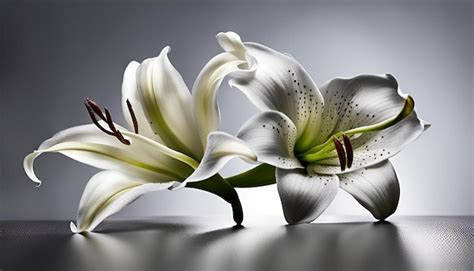 Silvery Lily Petals Gray Background Premium Ai Generated Image