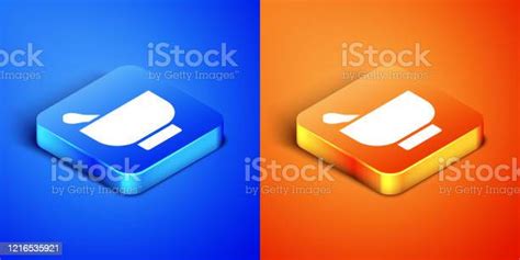 아이소메트릭 매직 박격포와 동봉 아이콘은 파란색과 주황색 배경에 격리 정사각형 버튼 벡터 일러스트레이션 등측투영법에 대한 스톡 벡터 아트 및 기타 이미지 Istock