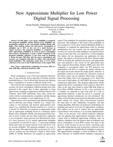 Pdf New Approximate Multiplier For Low Power Digital Signal Processing