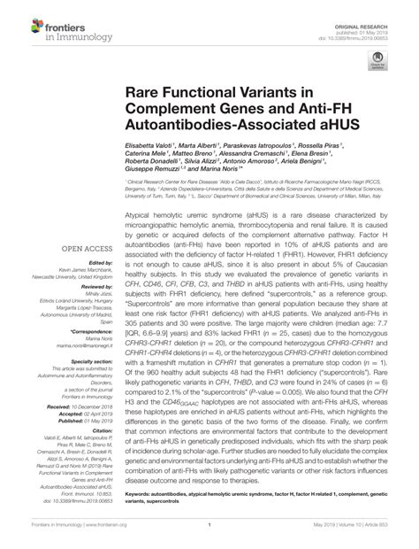 Pdf Rare Functional Variants In Complement Genes And Anti Fh