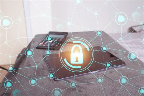 Cyber Security Network Black Tablet With Digital Hologram Lock