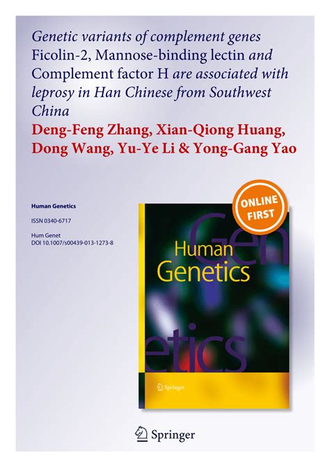 Pdf Genetic Variants Of Complement Genes Ficolin 2 Mannose Binding Lectin And Complement