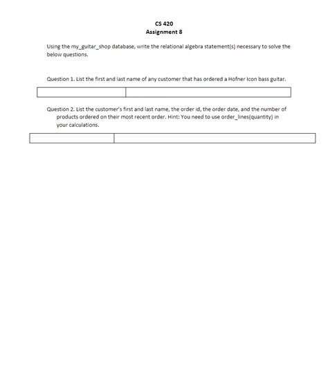 Solved Cs 420 Assignment 8 Using The Myguitarshop