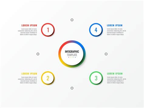 흰색 배경에 4개의 둥근 여러 색상 요소가 있는 원형 Infographic 템플릿 프리미엄 벡터