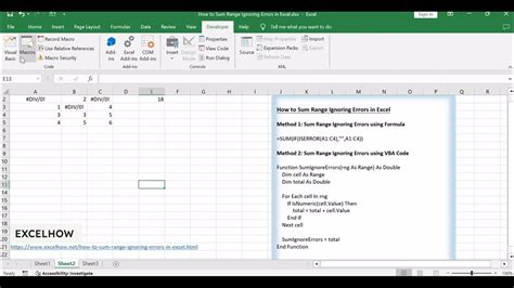 how to sum range ignoring errors in excel youtube