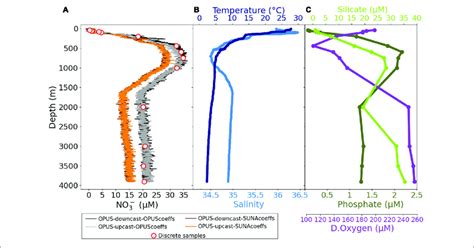 Vertical profiles of A NO 3 concentrations µM B in situ