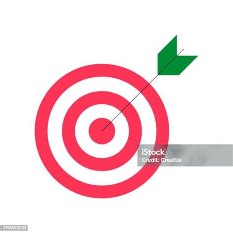 정밀 초점 및 성공을 상징하는 평면 벡터 일러스트 레이 션에서 녹색 화살표가 있는 빨간색 대상 흰색 배경에 고립 불스아이에 대한 스톡 벡터 아트 및 기타 이미지 Istock