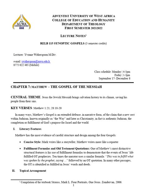 Synoptic Lecture Notes 7 Pdf Gospel Of Matthew Jesus