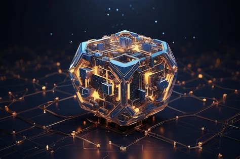 Premium Photo Blockchain Digital Illuminated Shape Big Data Node Base Concept 3d Rendering