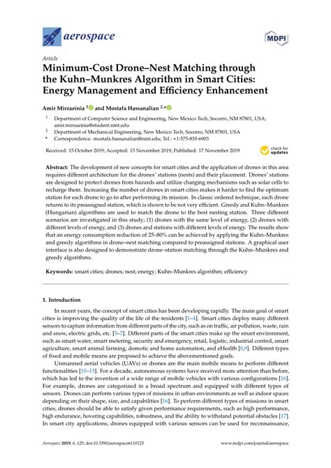 pdf minimum cost drone nest matching through the kuhn munkres algorithm in smart cities