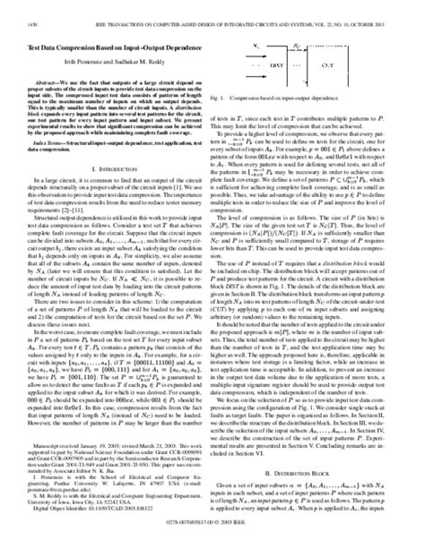 Pdf Test Data Compression Based On Input Output Dependence Sudhakar Reddy