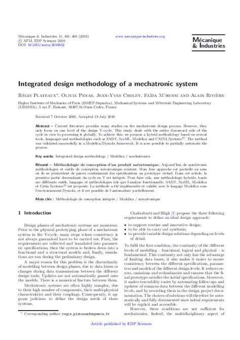 Pdf Integrated Design Methodology Of A Mechatronic System
