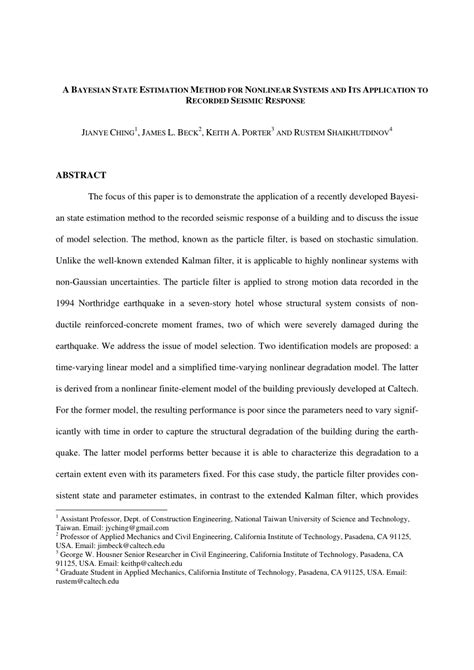 Pdf Bayesian State Estimation Method For Nonlinear Systems And Its