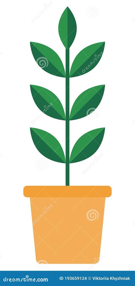 Green Plant In A Ceramic Pot Vector Icon Flat Stock Illustration