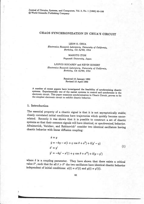 Pdf Chaos Synchronization In Chuas Circuit