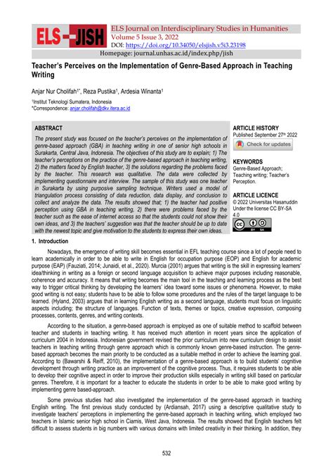 Pdf Teachers Perceives On The Implementation Of Genre Based Approach In Teaching Writing