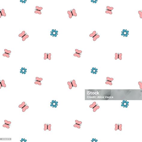 블루와 핑크 데이지 꽃과 나비와 함께 귀여운 로맨틱 원활한 벡터 패턴 배경 그림 0명에 대한 스톡 벡터 아트 및 기타 이미지