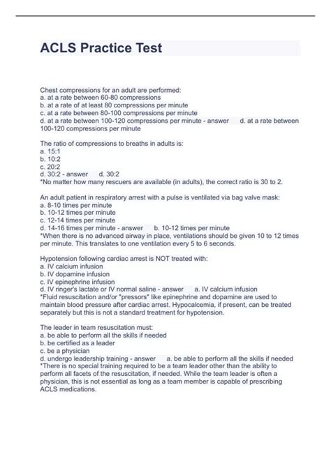 ACLS Practice Test Questions With Solutions Acls Stuvia US