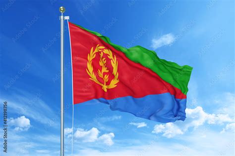 Eritrea Flag Waving On A High Quality Blue Cloudy Sky 3d Illustration Stock Illustration