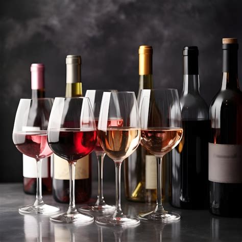 Premium Photo Set Of Wine Glasses Filled With Red White Rose Wines
