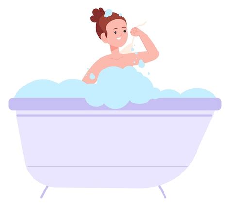 목욕하는 소녀 매일 위생 아이 루틴 프리미엄 벡터