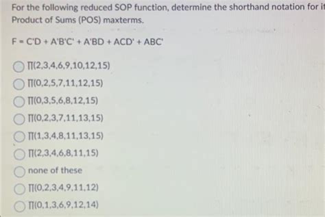 solved for the following reduced sop function determine the