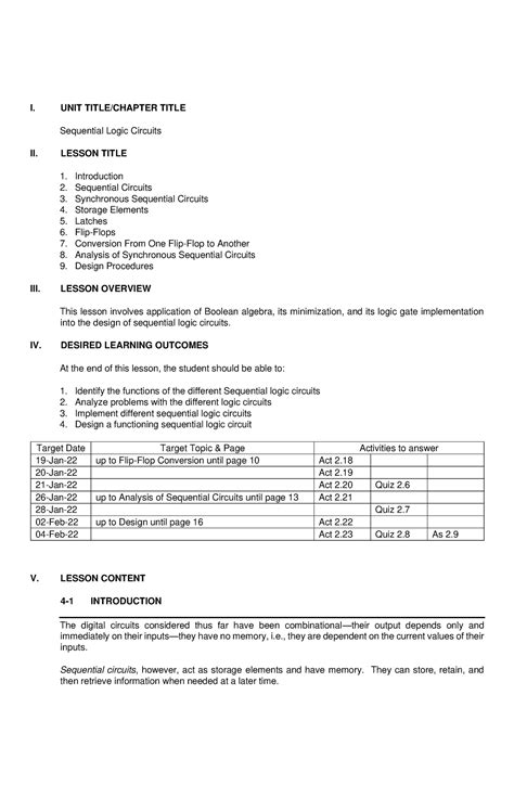 Logic Circuits And Switching Theory Lesson 4 I Unit Titlechapter Title Sequential Logic