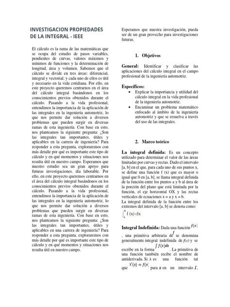 Investigacion Propiedades De La Integral Ieee Pdf