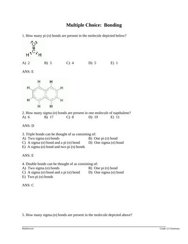Hybridization And Bonding Multiple Choice And Short Answer Questions 57 Pages Teaching Resources