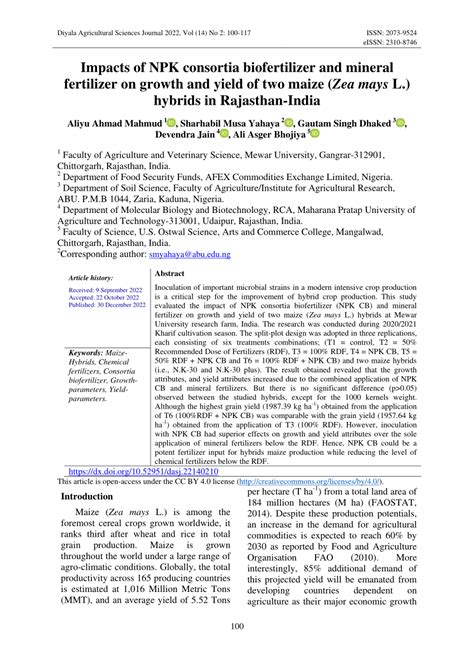 Pdf Impacts Of Npk Consortia Biofertilizer And Mineral Fertilizer On