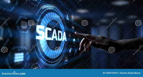 SCADA System Supervisory Control And Data Acquisition Technology Concept Hand Pressing Button
