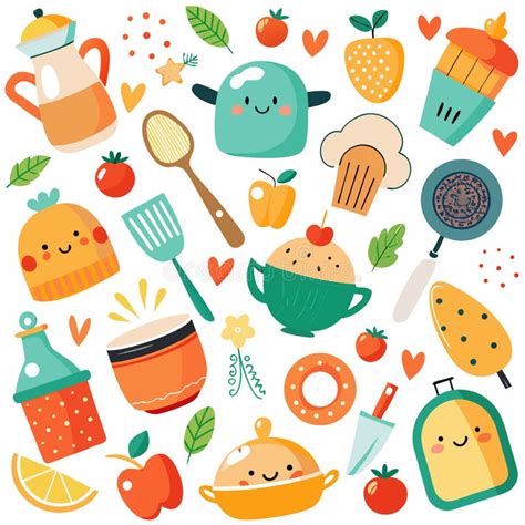 Cute Kitchen Items Collection Stock Illustration Illustration Of