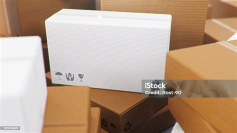 더미 흰색 배경에 고립 된 골판지 상자의 힙 상품의 배달을위한 골판지 상자 택배 소포 운송 시스템 개념 3d 일러스트 3차원 형태에 대한 스톡 사진 및 기타 이미지 Istock