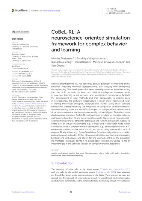 pdf cobel rl a neuroscience oriented simulation framework for complex behavior and learning