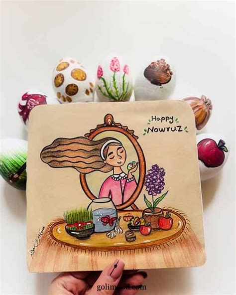 نقاشی عید نوروز آسان 2025؛ نماد سفره هفت‌سین، شکوفه‌های بهاری، ماهی