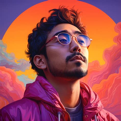 Premium Ai Image A Man With Glasses And A Pink Jacket In Front Of An