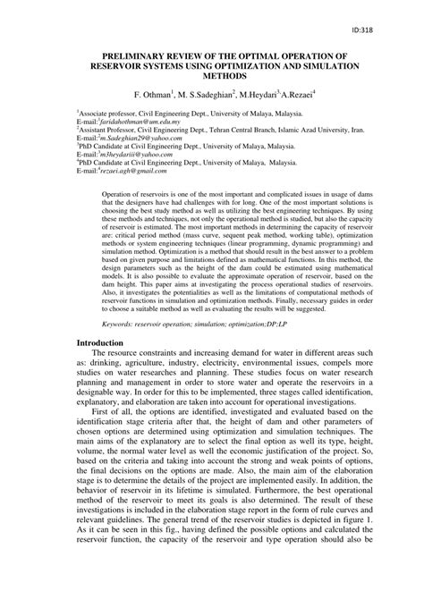 pdf preliminary review of the optimal operation of reservoir systems using common calculation