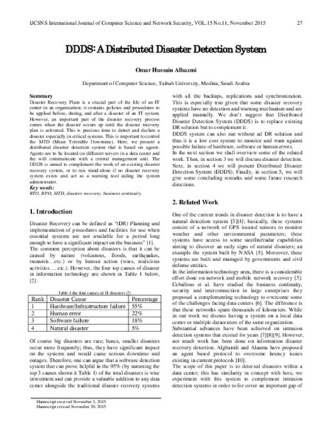 Pdf Ddds A Distributed Disaster Detection System