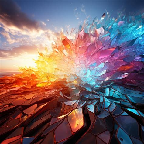 Ai Generated Illustration Of A Vibrant Array Of Glass Shards Suspended