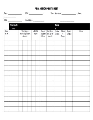 PSW Assignment Sheet Doc Template PdfFiller