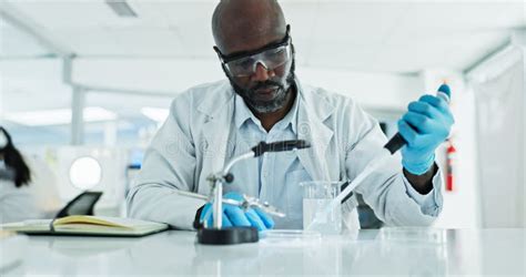 Scientist Man And Research With Pipette Petri Dish And Sample