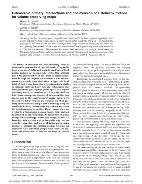 Pdf Heteroclinic Primary Intersections And Codimension One Melnikov Method For Volume