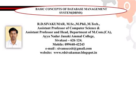Basic Concepts Of Dbms Rdsivakumar Ppt