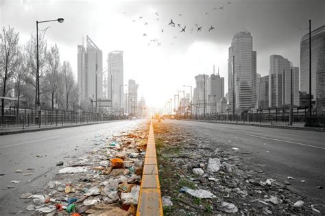 Contrast Of A Polluted City Street With A Vision Of A Clean Future
