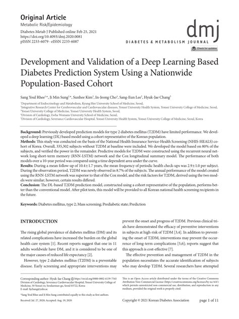 PDF Development And Validation Of A Deep Learning Based Diabetes Prediction System Using A