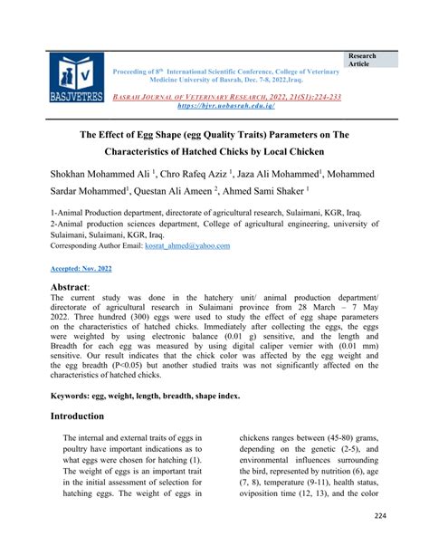 Pdf The Effect Of Egg Shape Egg Quality Traits Parameters On The Characteristics Of Hatched