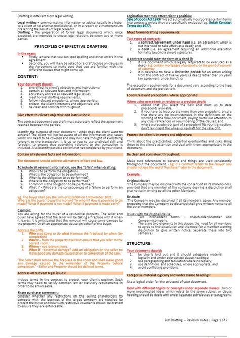 Summary Lpc Blp Drafting Revision Notes 2021 Bpp