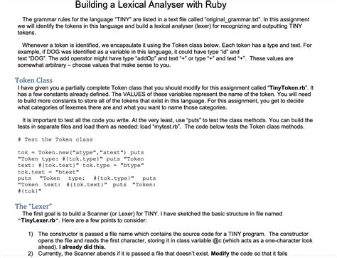 Solved Need Help Making This Lexer Program In Rubysource